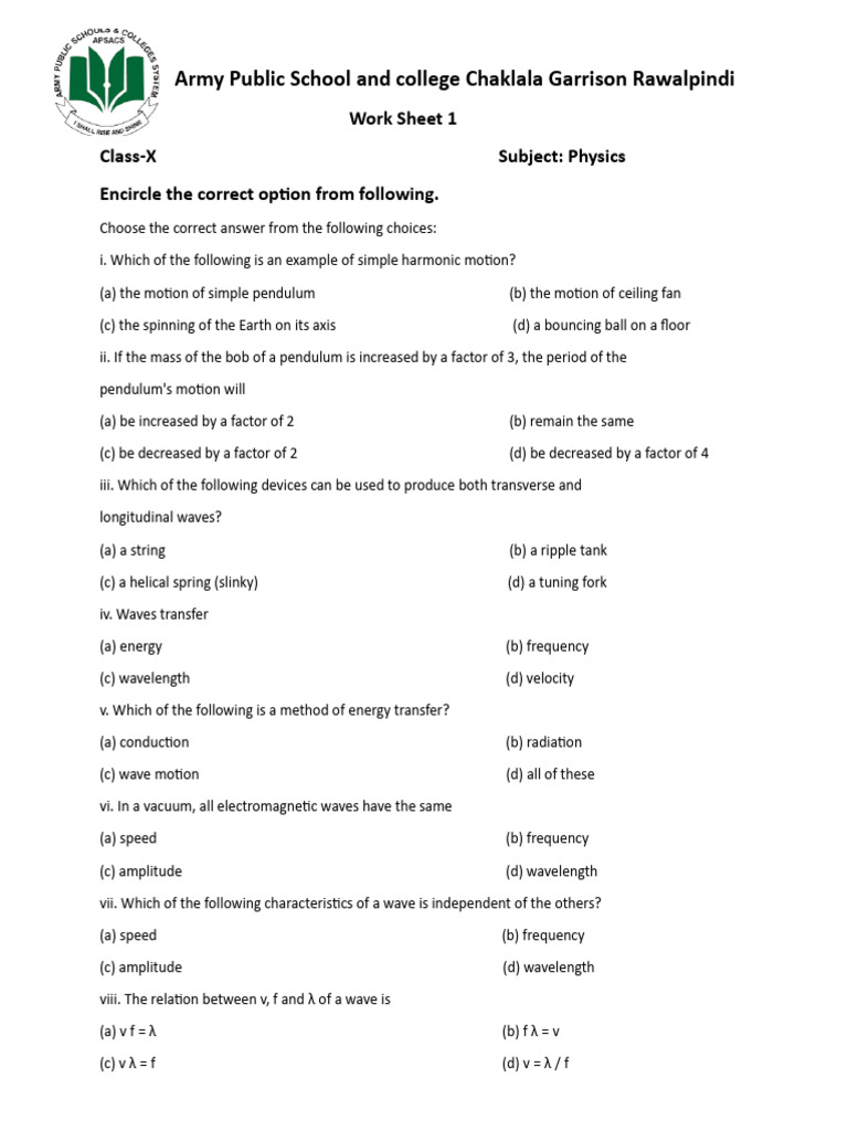 Worksheet 1 (SSC-II) | PDF | Waves | Wavelength