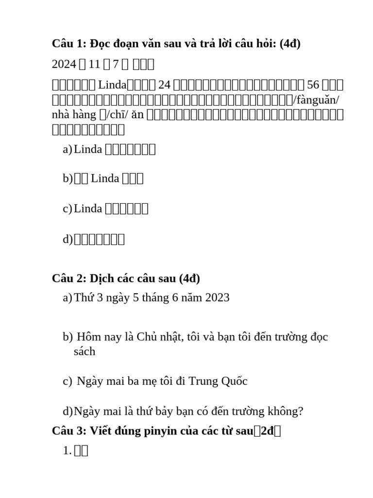 Bài ktra số 2 hsk1 | PDF