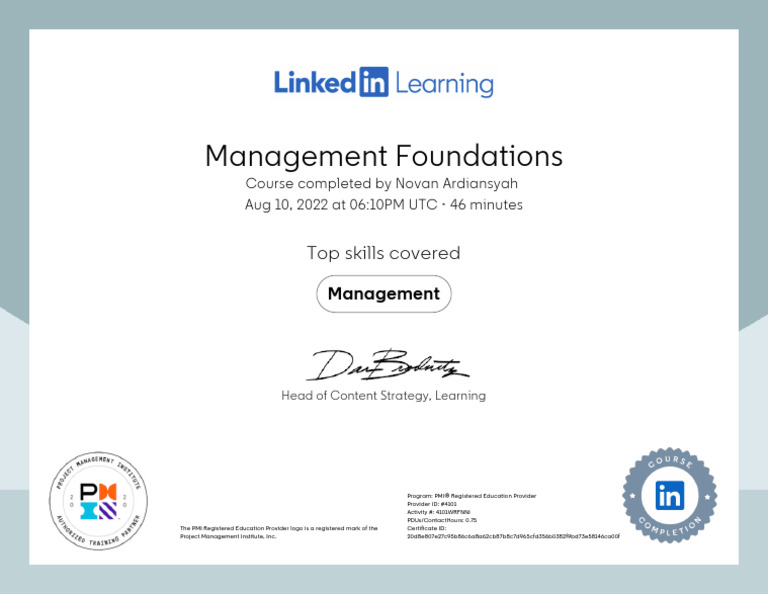 CertificateOfCompletion Management Foundations | PDF