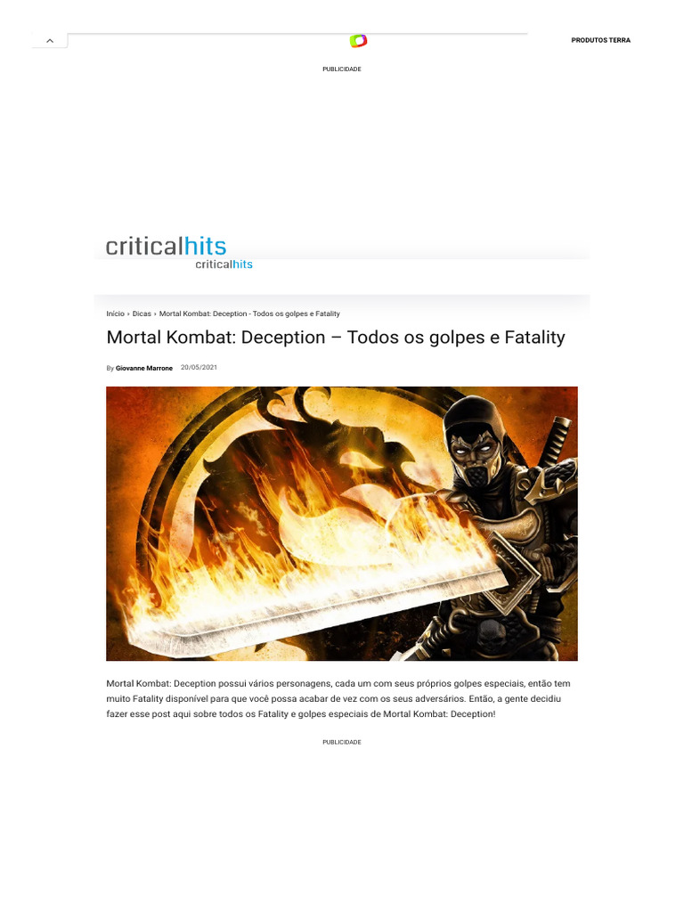 Mortal Kombat - Deception - Todos Os Golpes e Fatality - Critical | PDF | Franquias da Warner ...