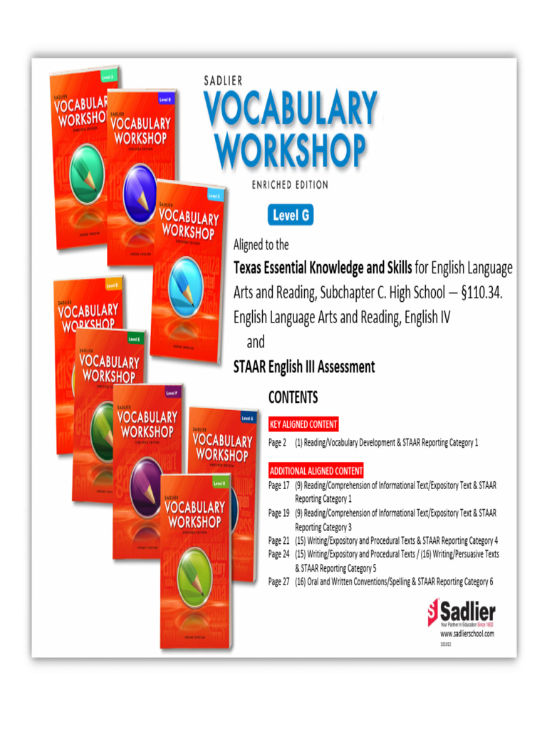 Gr12VocabularyWorkshopLevelG_TEKS&STAAR_Correlation | PDF | Vocabulary ...