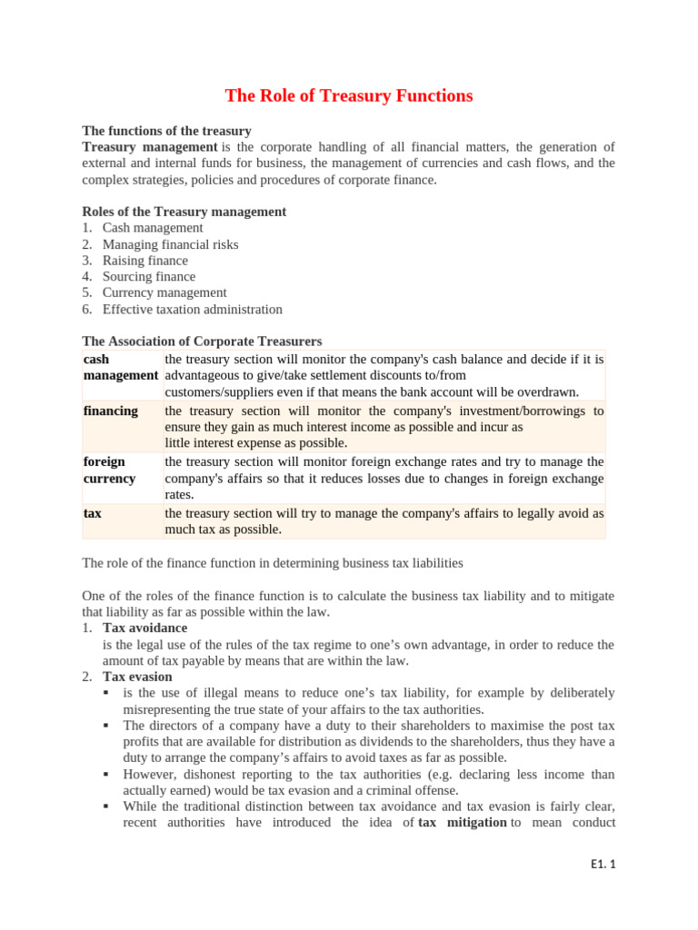 Acc. The Role of Treasury Functions | PDF | Greeks (Finance) | Futures ...
