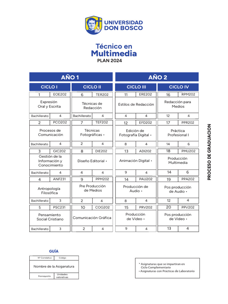 Pensum Tecnico en Multimedia Plan 2024 | PDF