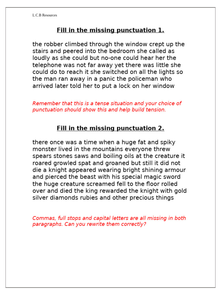 Fill in The Missing Punctuation | PDF