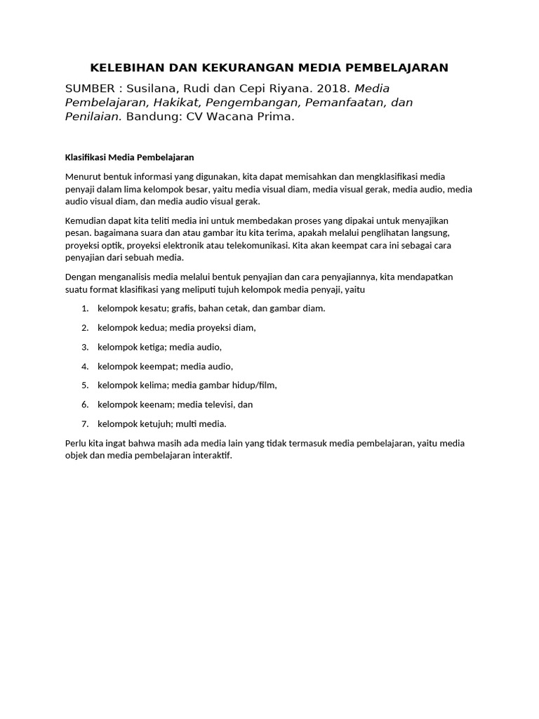 KELEBIHAN DAN KEKURANGAN MEDIA PEMBELAJARAN | PDF