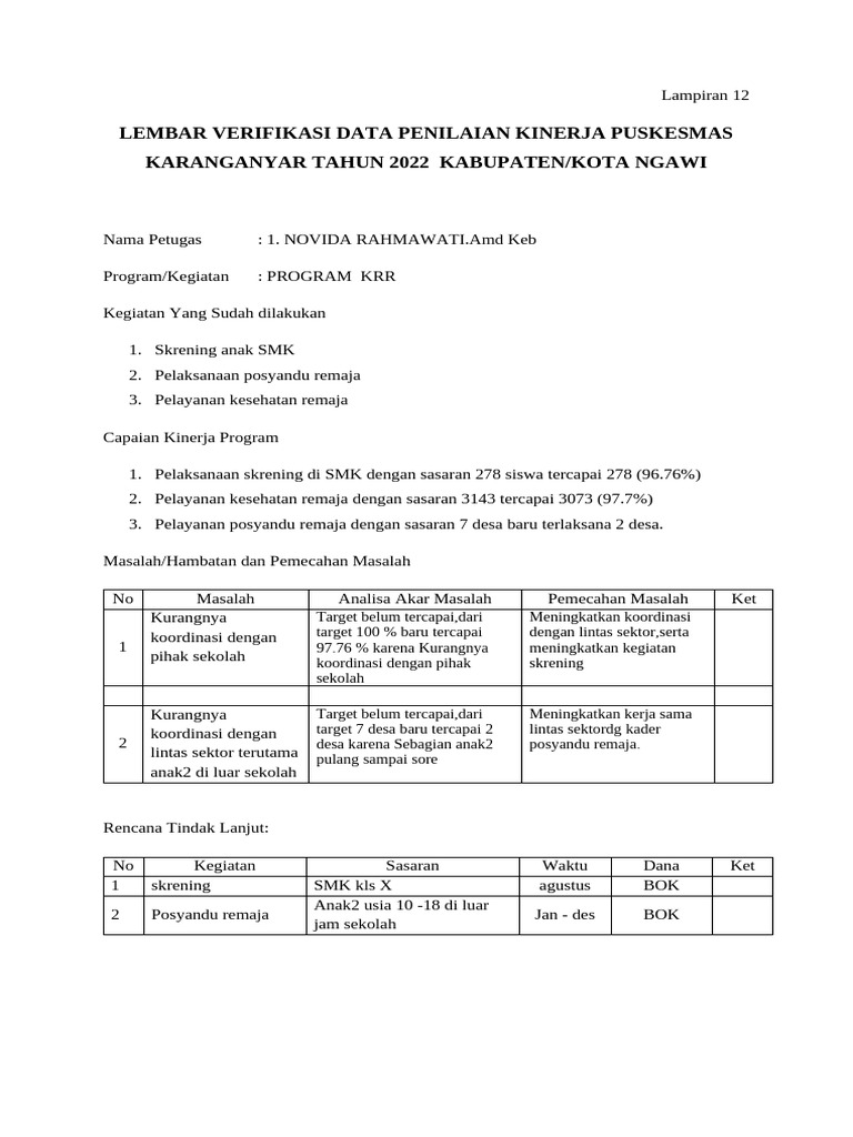 Lembar verifikasi KRR 2021 | PDF