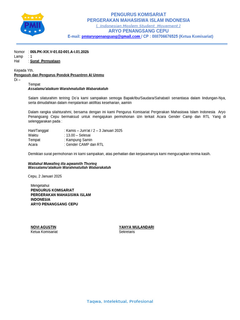 Surat Permohonan Izin Pmii | PDF