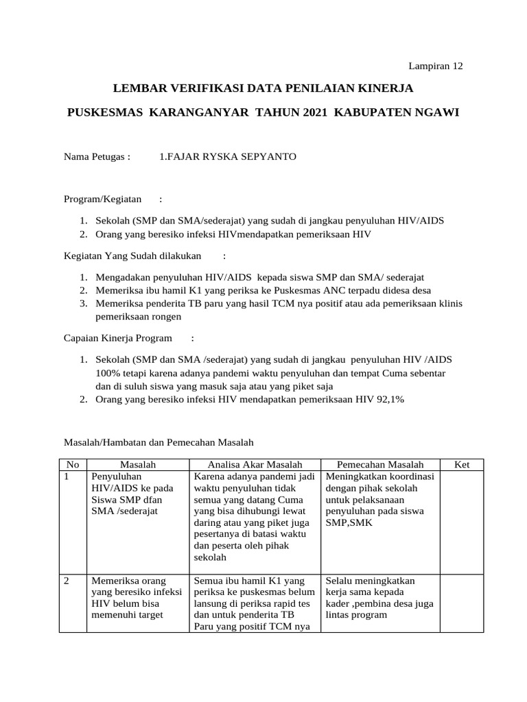 Verifikasi PKP Hiv 2021 | PDF