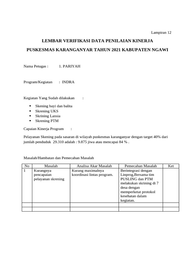Lembar Verifikasi INDRA 2021 | PDF