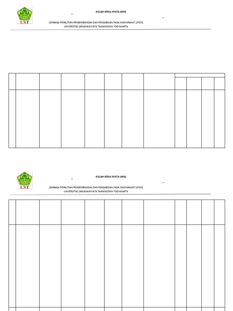 Matriks Program Kerja Individu KKN I 2024 | PDF