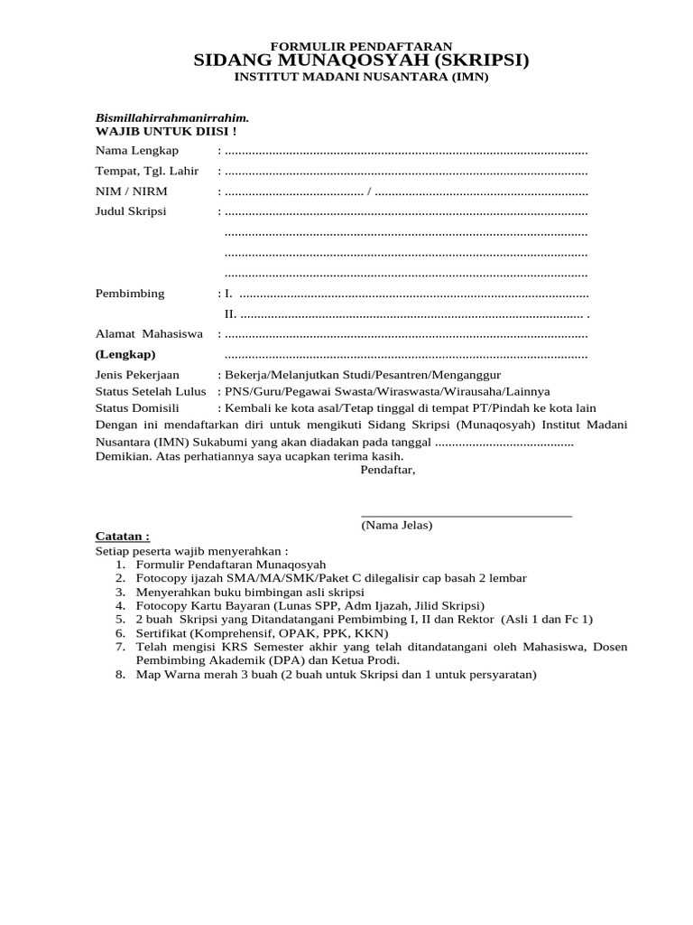 FORMULIR PENDAFTARAN MUNAQOSYAH DAN TEMPEL DI MAP | PDF