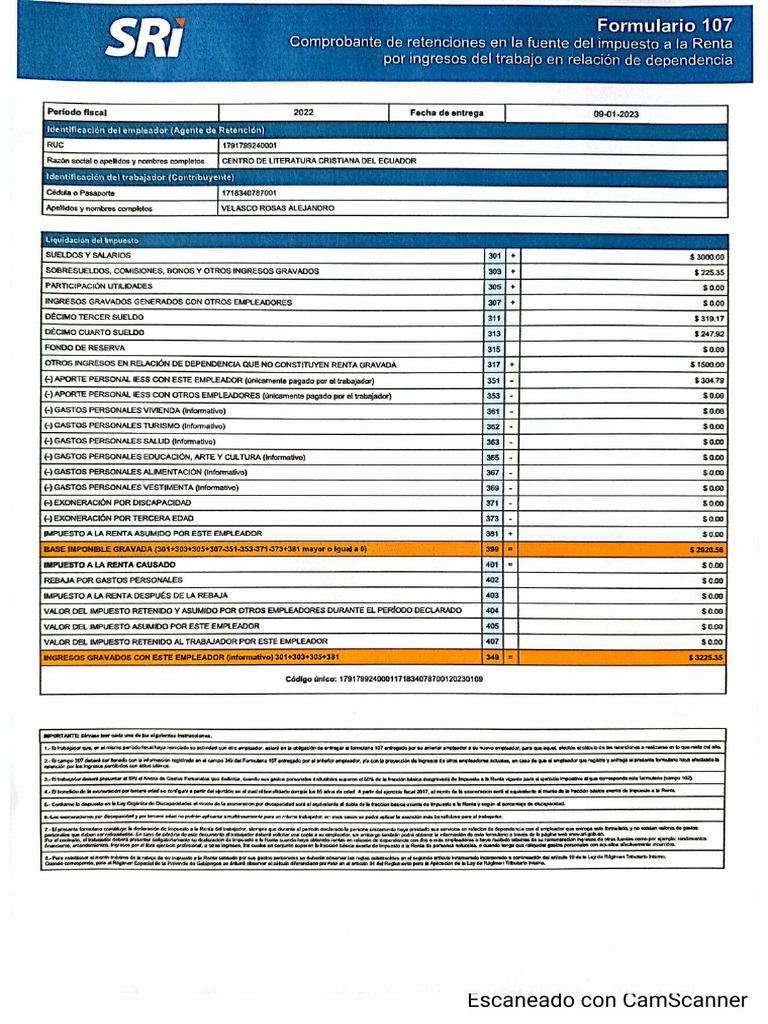 Formularios 107 Año 2022 | PDF