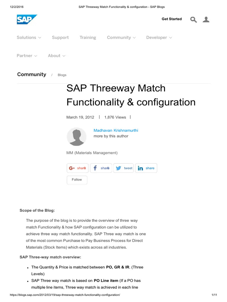 SAP Three-Way Match Configuration Guide | PDF | Invoice | Procurement