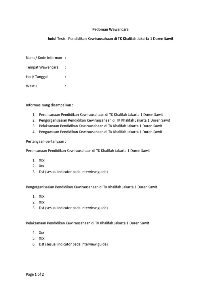 Contoh Pedoman Wawancara | PDF