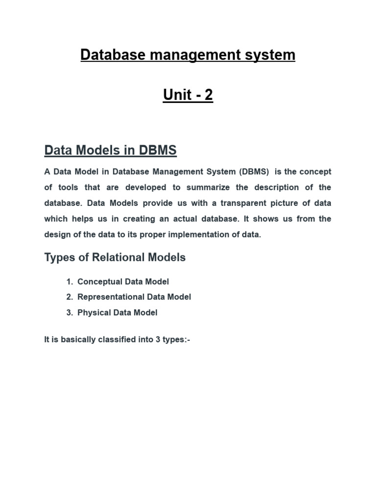 Understanding Data Models in DBMS | PDF | Data Model | Conceptual Model