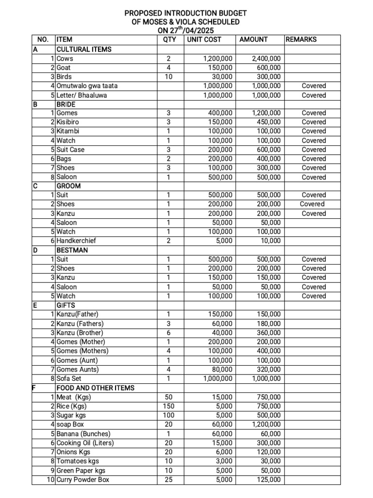 Introduction Budget of Mose | PDF | Cooking | Cuisine