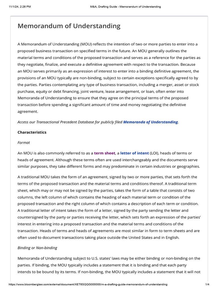 NDA Example 4 - Bloomberg Law | PDF | Mergers And Acquisitions ...