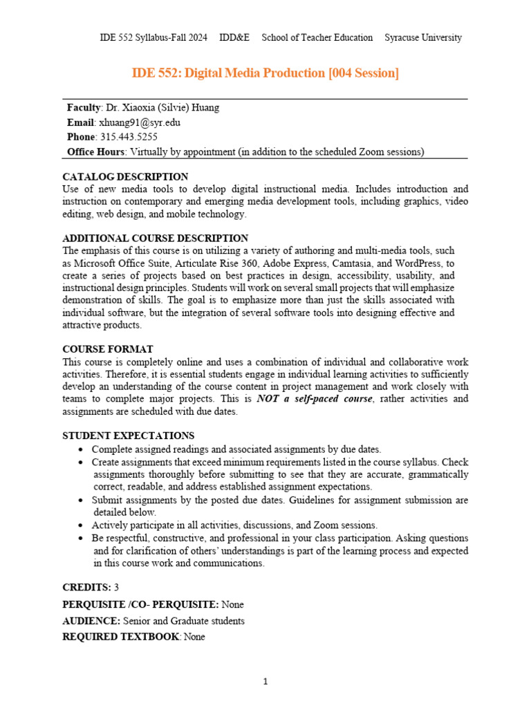 IDE 552-004 Syllabus_Fall 2024_FINAL. | PDF | Instructional Design ...