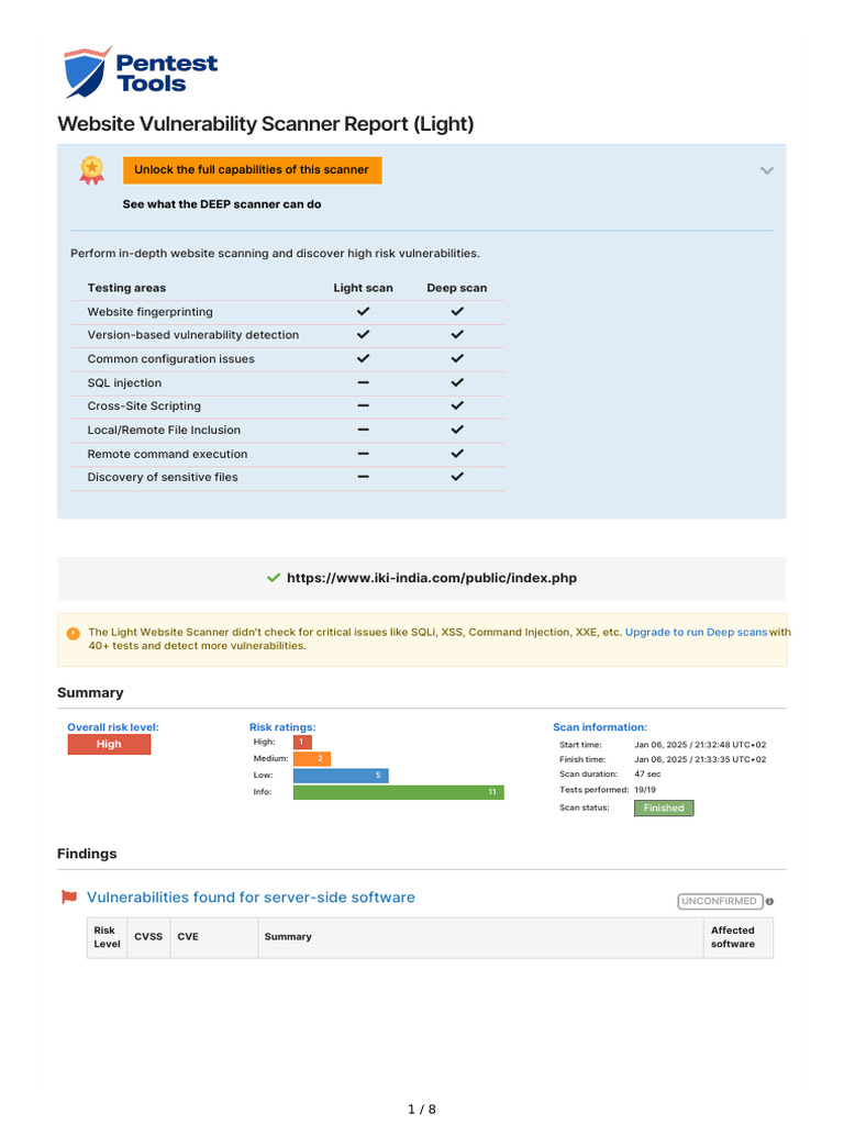 Website Vulnerability Scanner Summary | PDF | Http Cookie | Networking