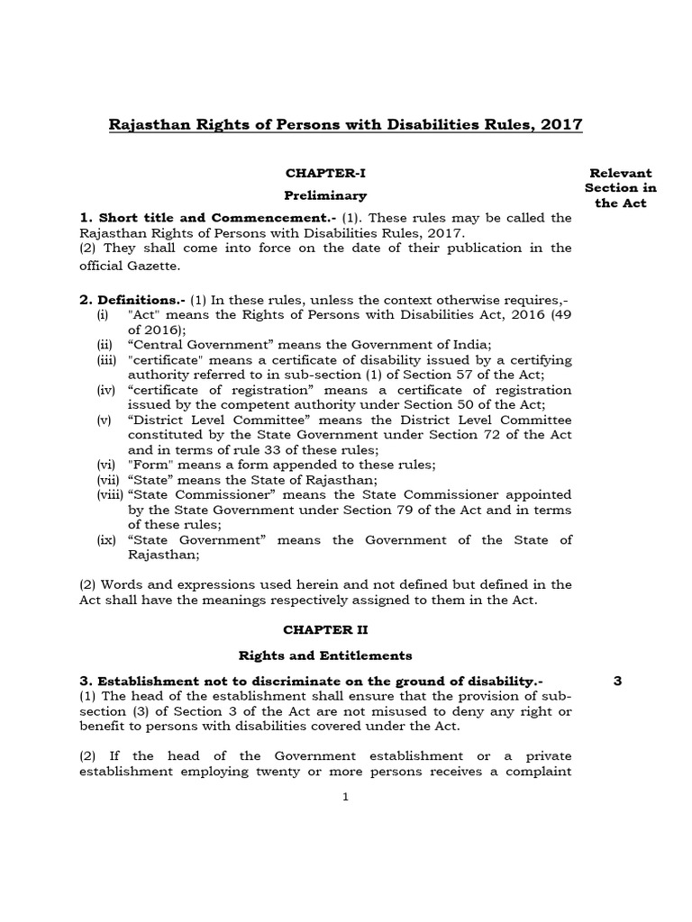 Rajasthan Rights of PWD Rules 2017 | PDF | Legal Guardian | Quorum