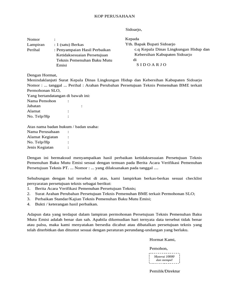 Surat Penyampaian Hasil Perbaikan Pertek BME | PDF