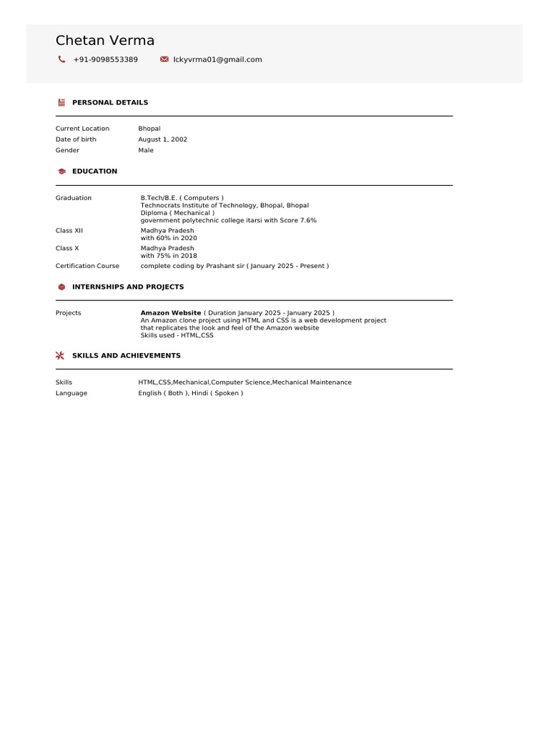 Chetan Verma Resume | PDF