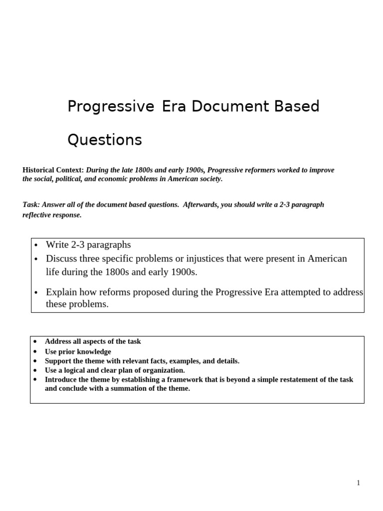 Progressive Era Document Based Questions | PDF | Occupational Safety And Health | Progressivism ...