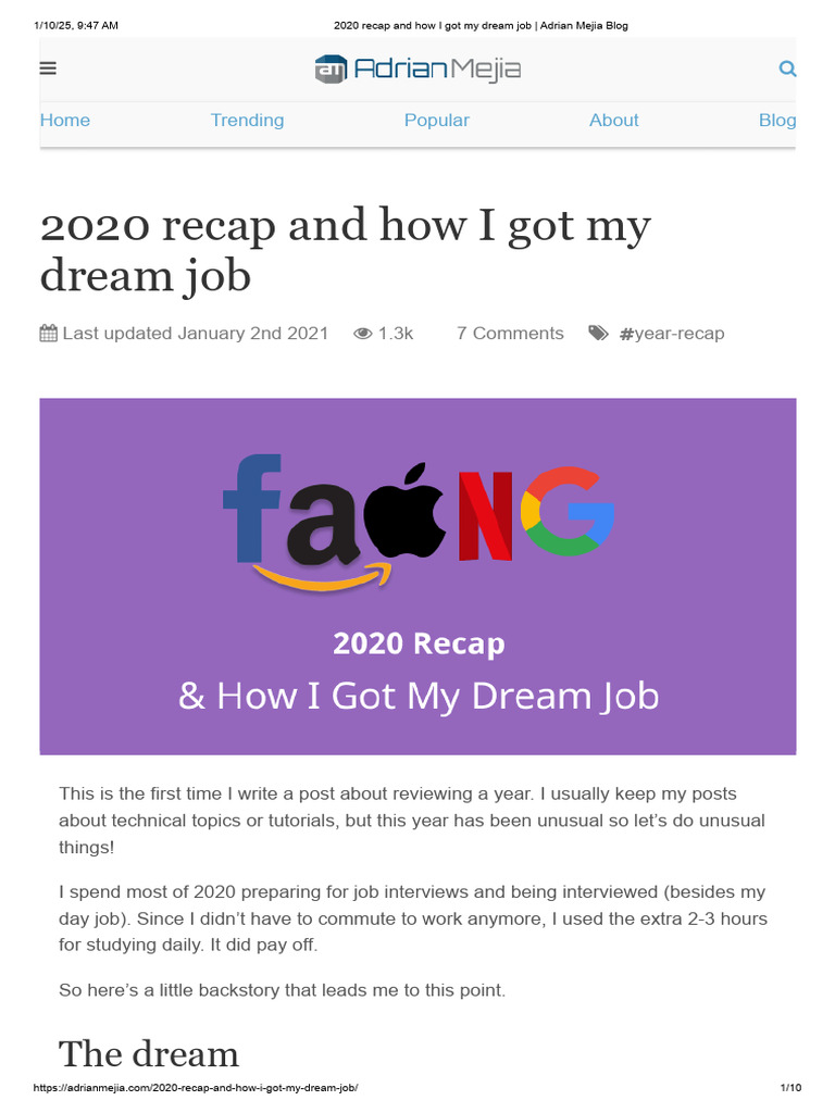 2020 Recap and How I Got My Dream Job - Adrian Mejia Blog | PDF ...