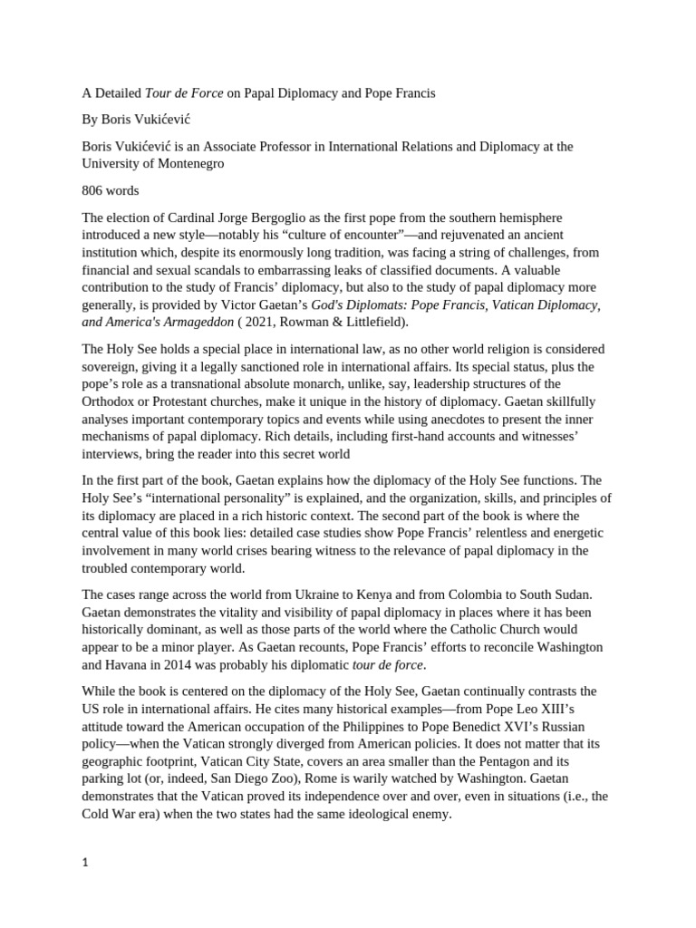 Insights on Pope Francis' Diplomacy | PDF | Pope Francis | Holy See