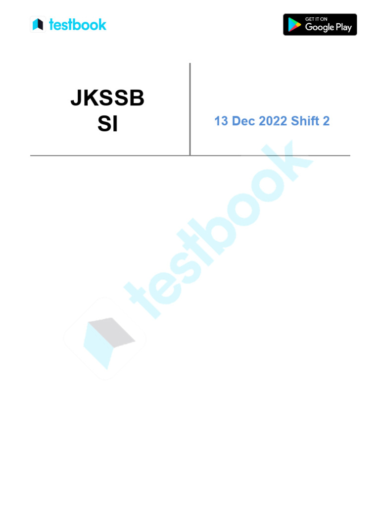 JKSSB SI Previous Year Paper 2022 | PDF