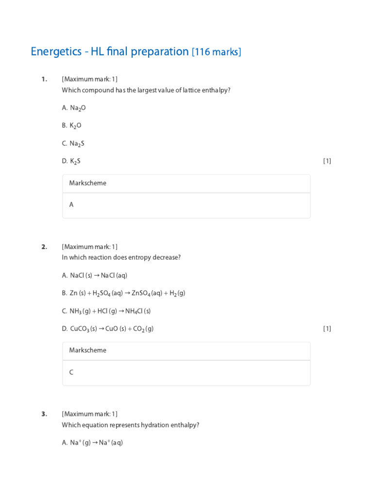 Energetics - HL Final Preparation | PDF | Gibbs Free Energy | Physical Chemistry