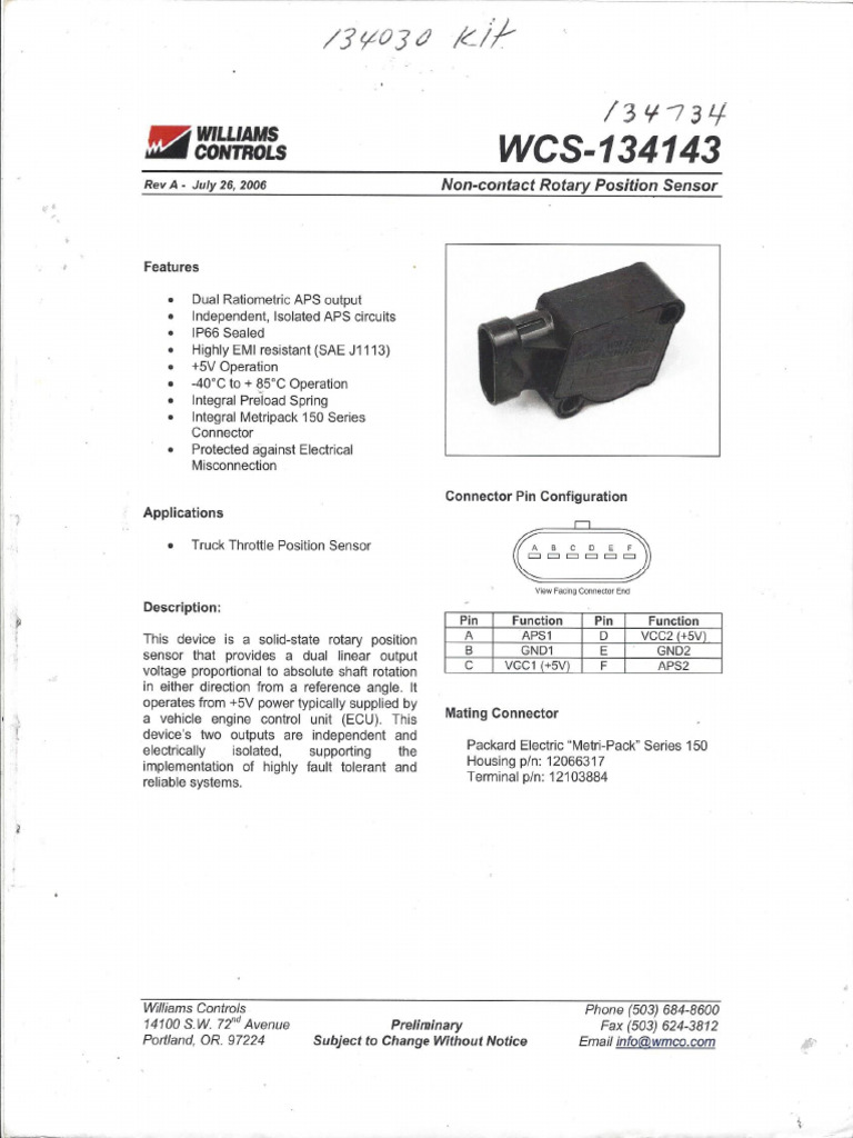 Williams Controls wm-526 Electronic Floor Pedal Brochure | PDF