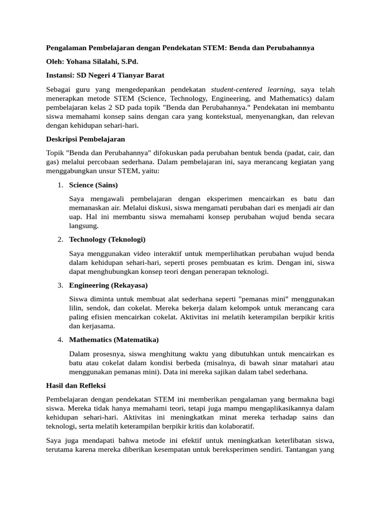 Pengalaman Pembelajaran Dengan Pendekatan STEM | PDF