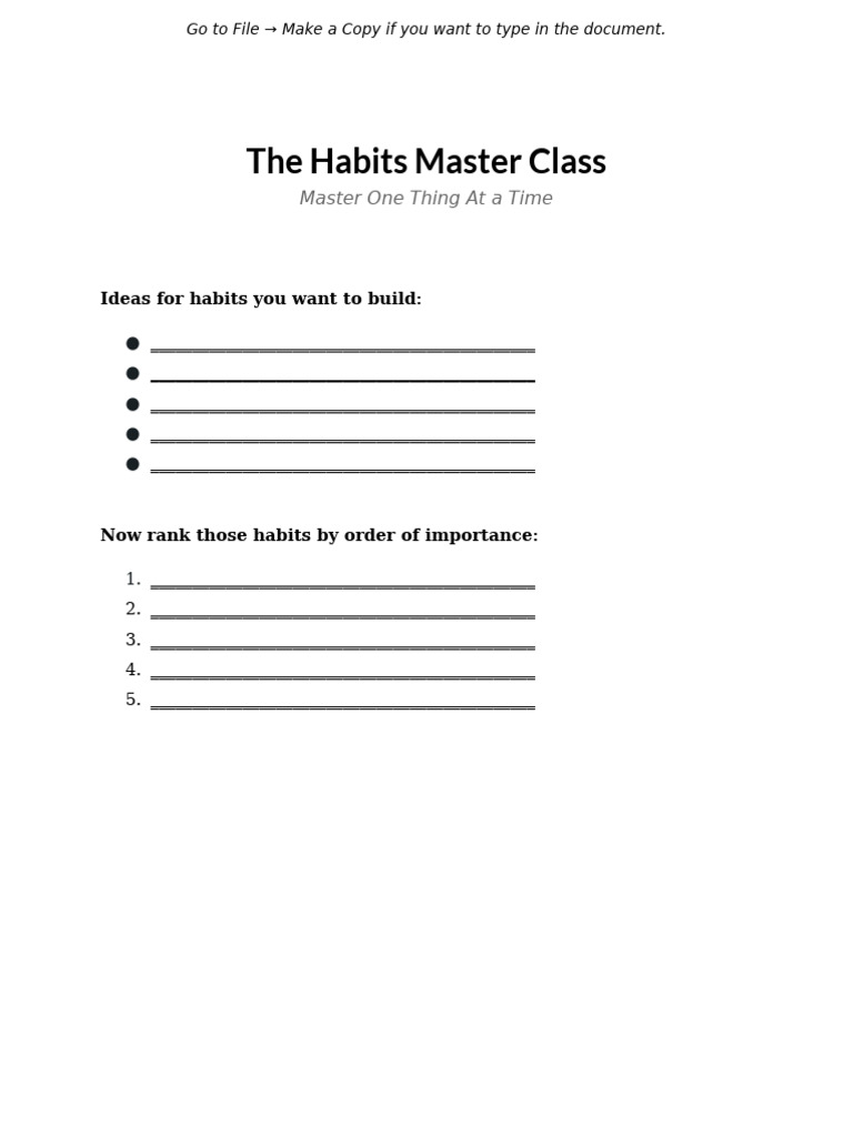 Worksheet - Lesson 36 - Master One Thing | PDF