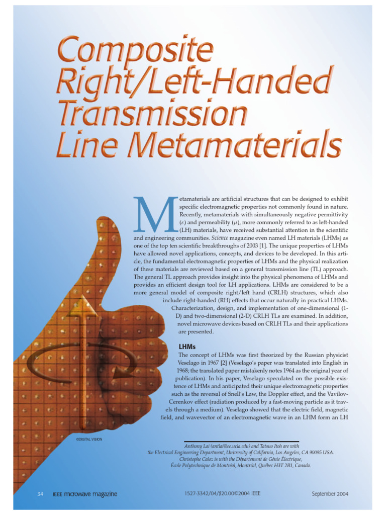 Composite Right Left-handed Transmission Line Metamaterials | PDF | Optics | Waves