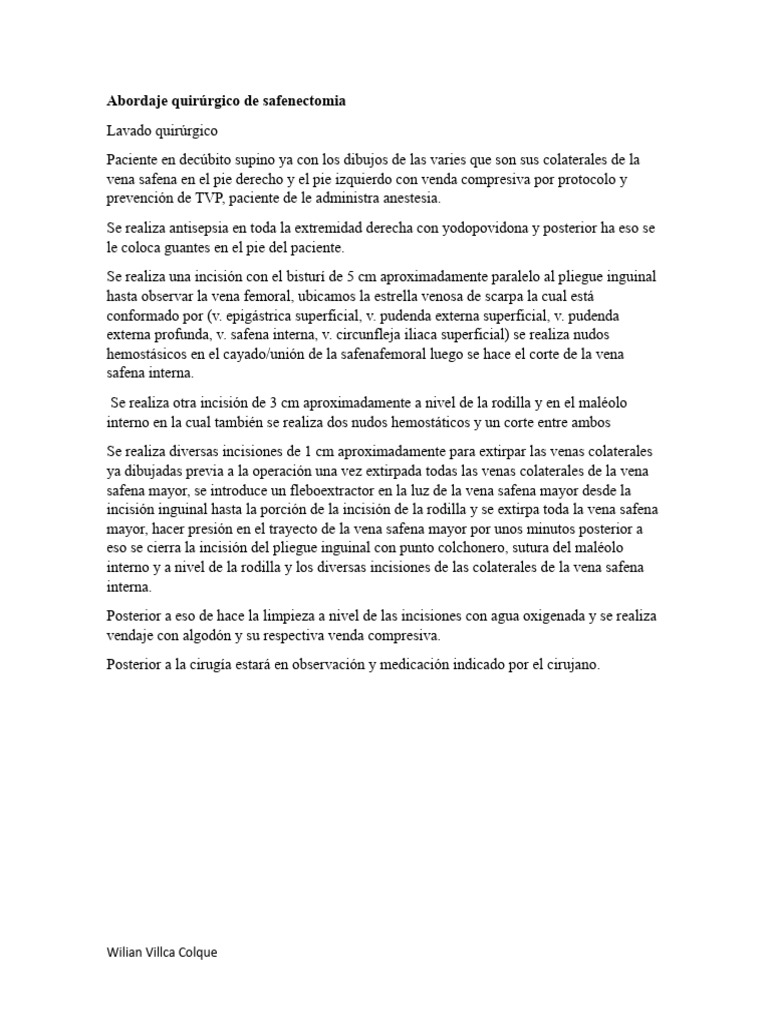 Abordaje quirúrgico de safenectomia | PDF
