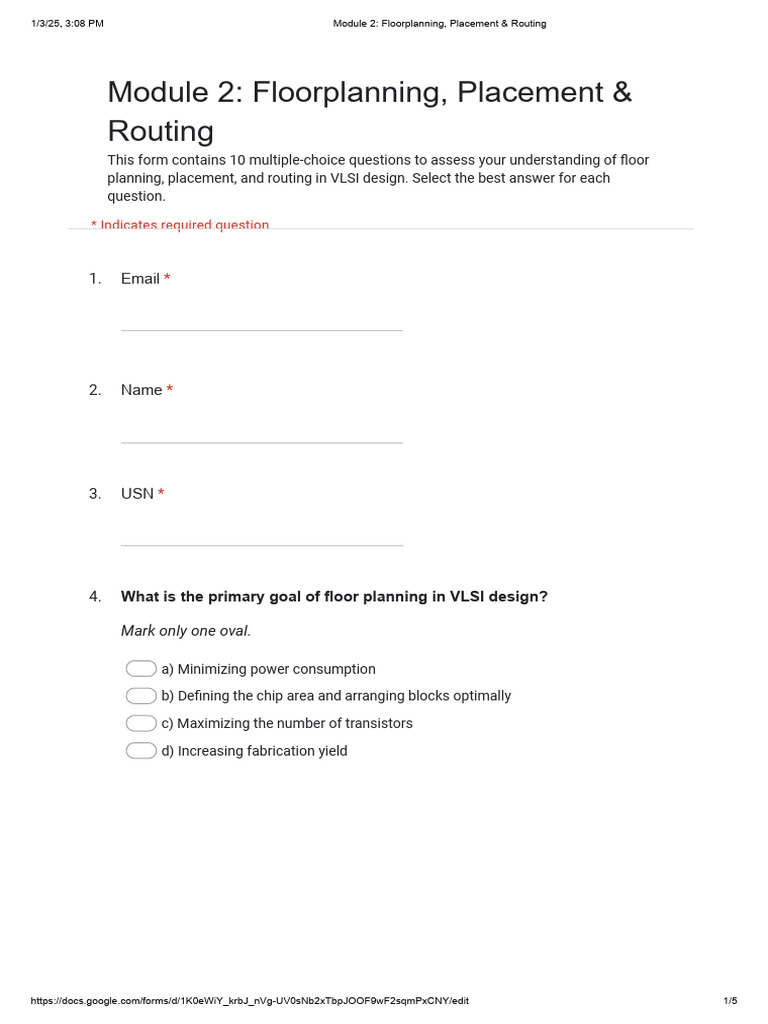 Module 2_ Floorplanning, Placement & Routing - Google Forms | PDF ...