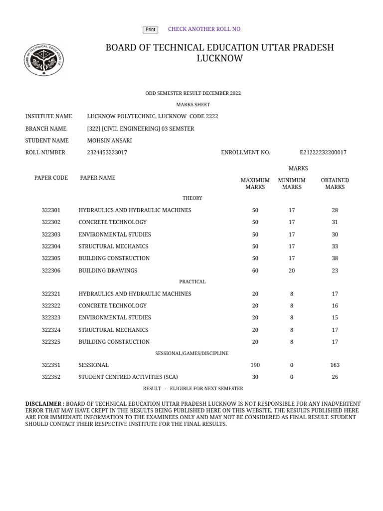 Mohsin Ansari Result | PDF | Engineering