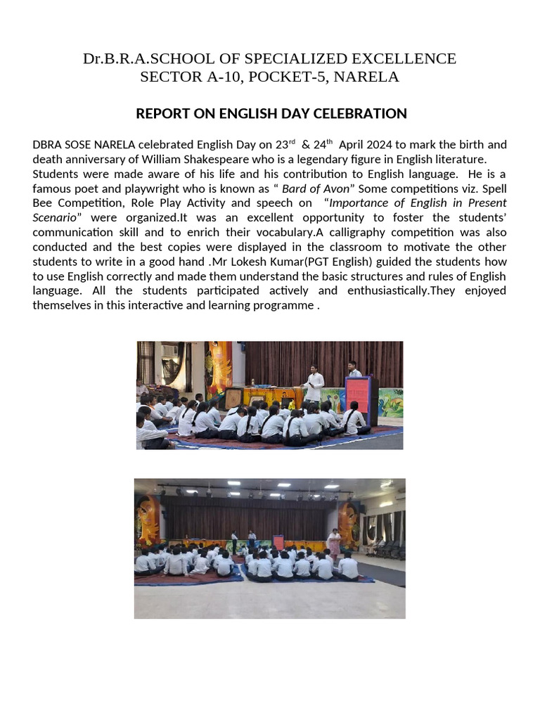 English Day Celebration at DBRA SOSE | PDF