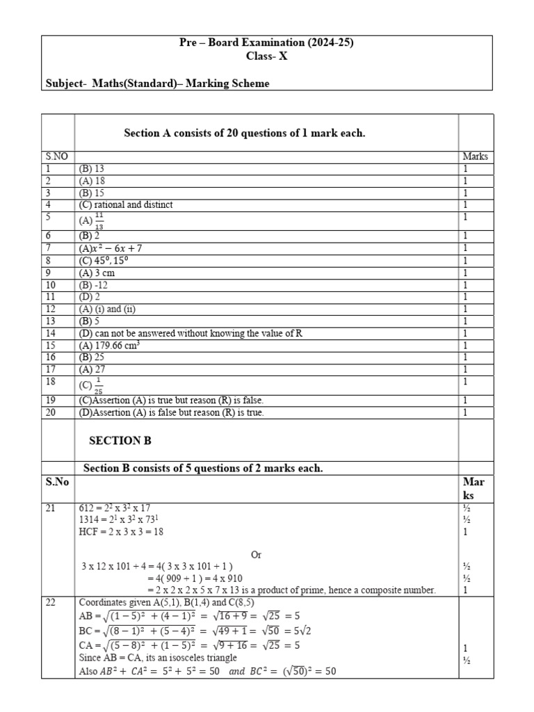 Maths Stand. X - Ms - Pre-Board Set III | PDF | Area | Triangle