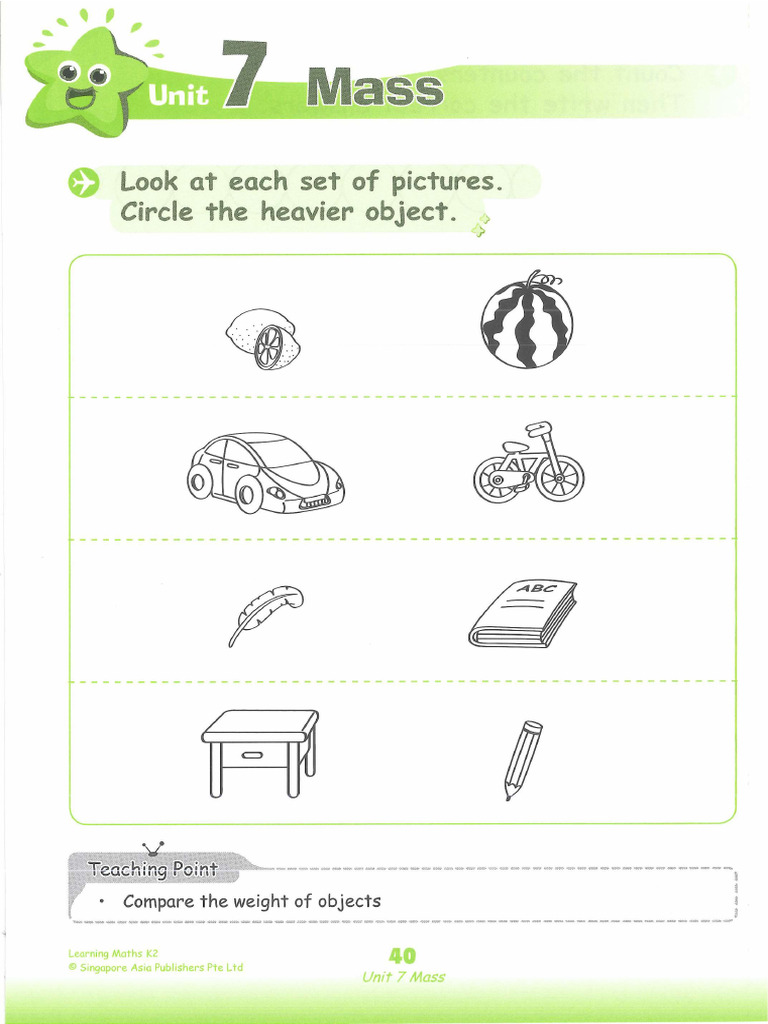 Learning Maths K2 Unit-7 Mass | PDF