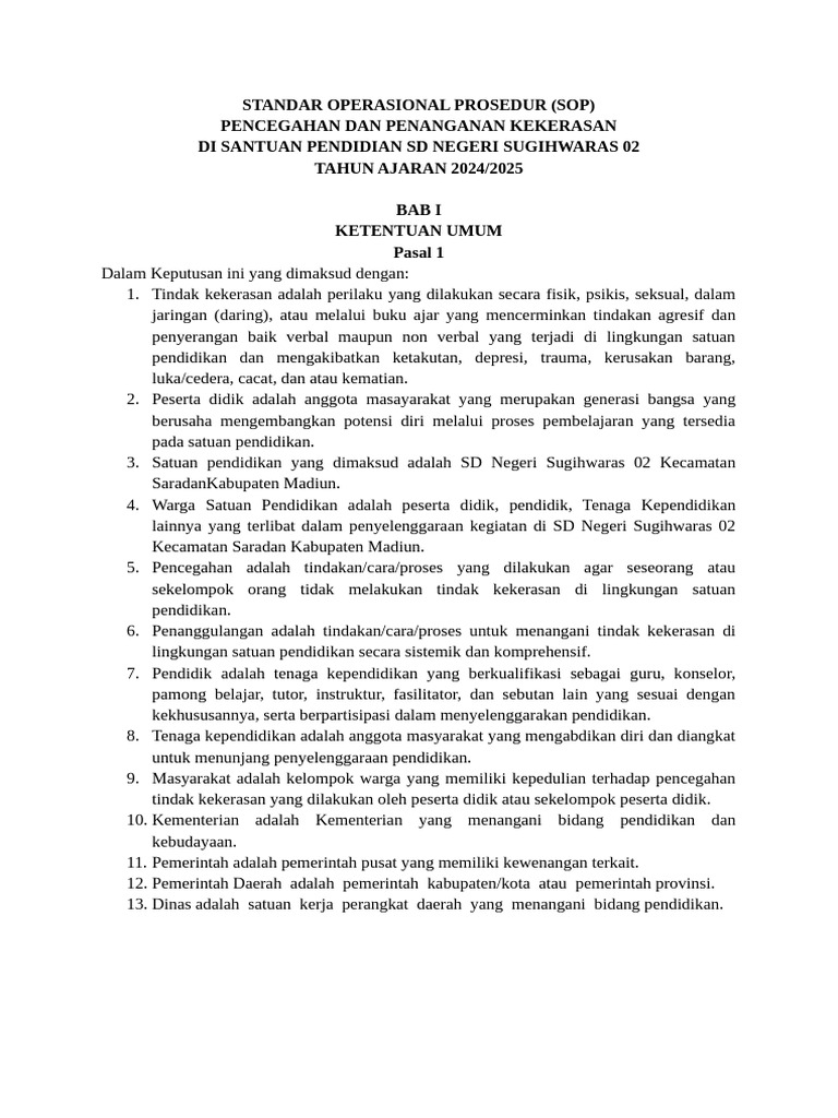 Standar Operasional Prosedur TPPKSP SDN Sugihwaras 02 | PDF