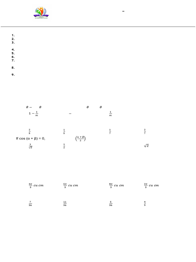 GR - 10 Third 25% Portion SET - 1 | PDF | Mean | Sphere