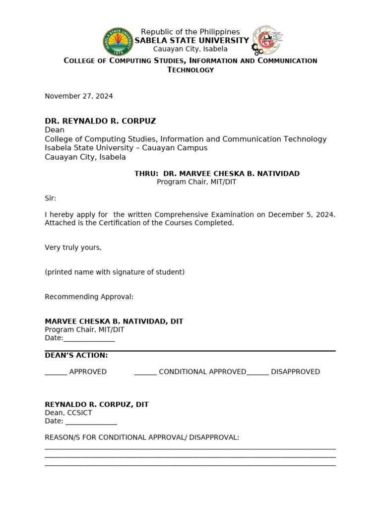 Application For Compre Exam | PDF