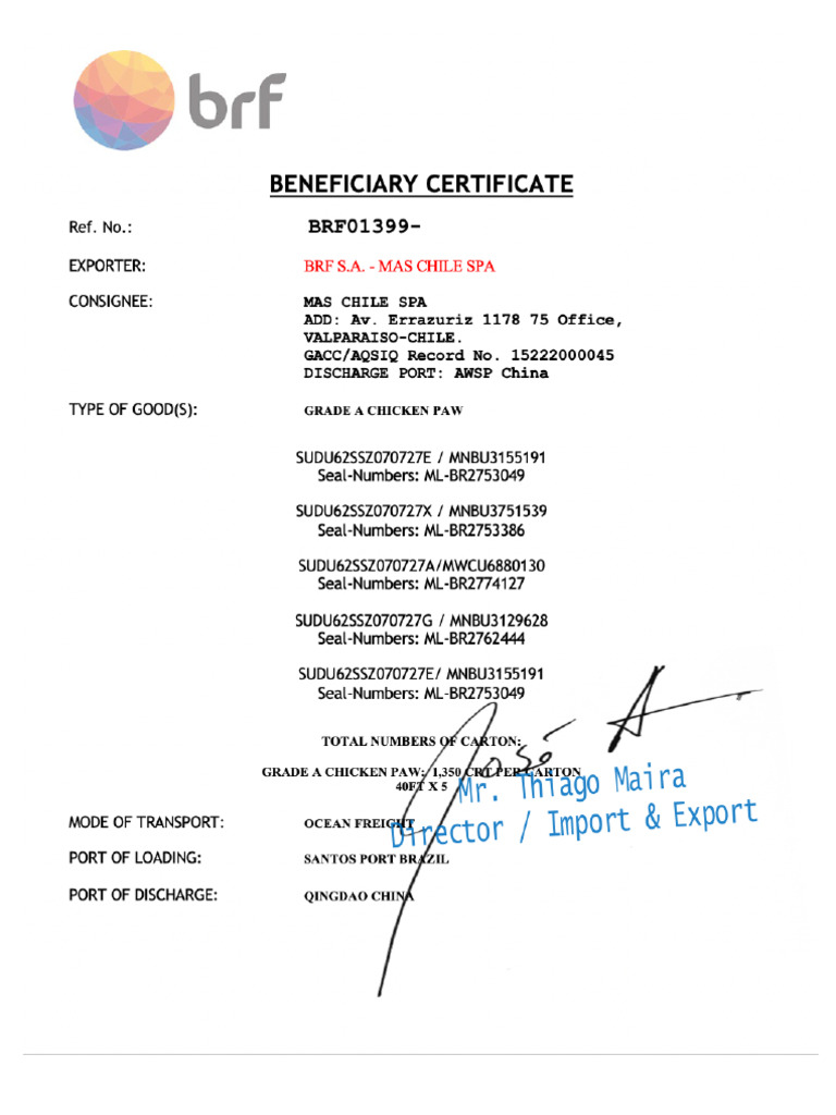 Beneficiary Certificate | PDF