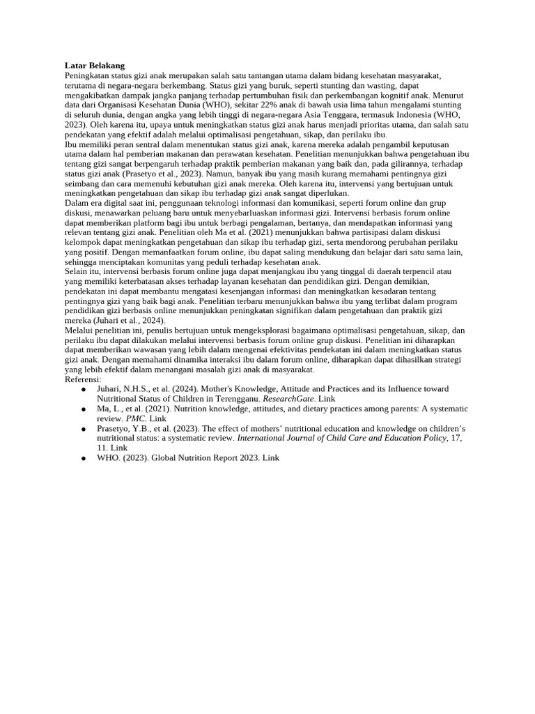 Optimizing Maternal Knowledge for Child Nutrition | PDF