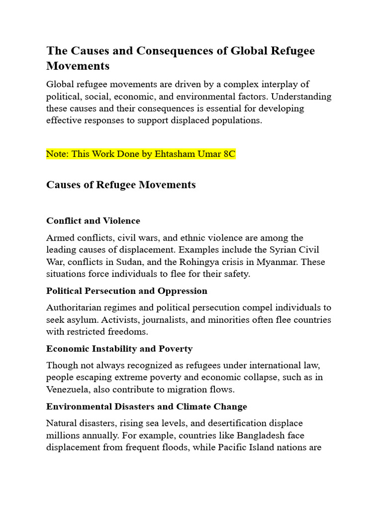 The Causes and Consequences of Global Refugee Movements by Ehtasha ...
