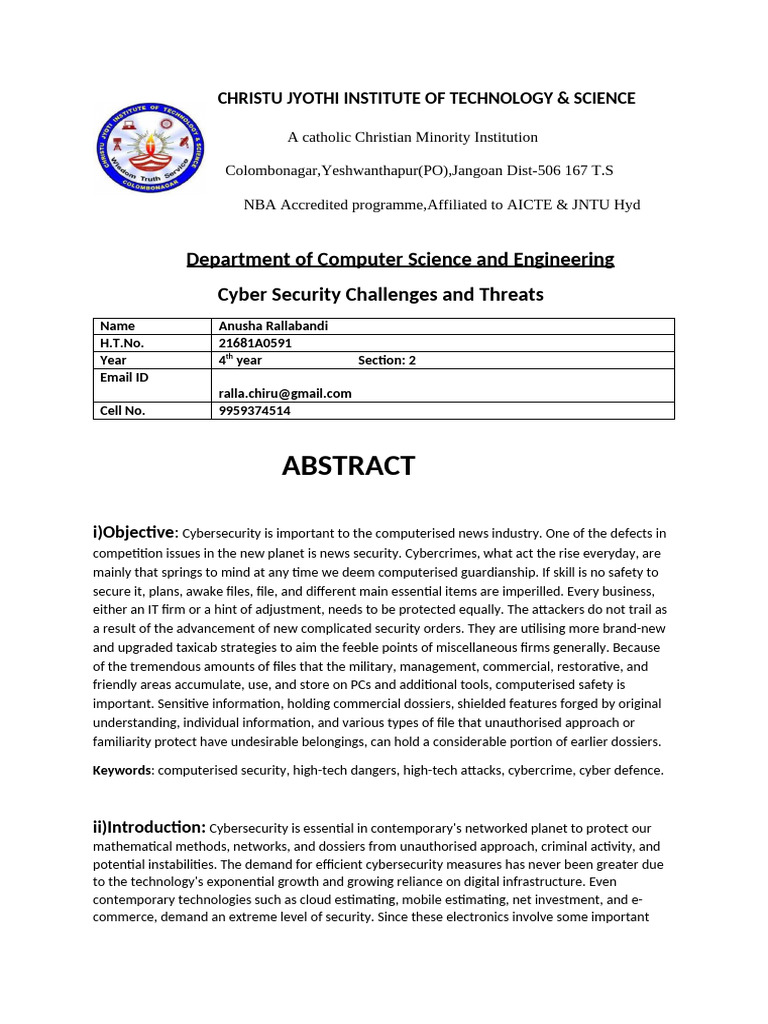 Cybersecurity Research Paper | PDF | Security | Computer Security
