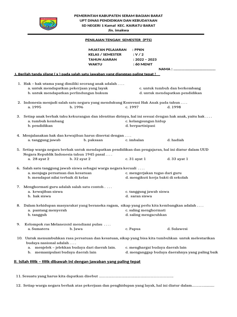 SOAL PTS KELAS 5 SEM 2 (1) | PDF