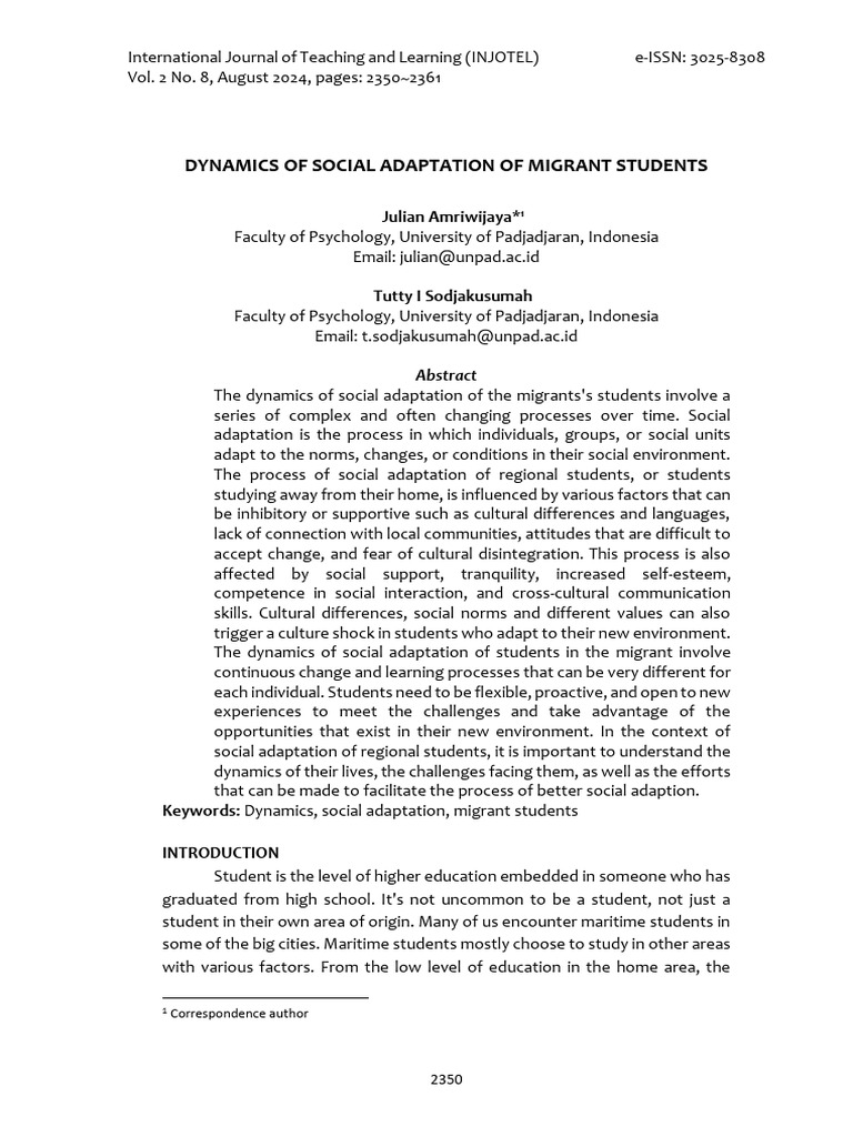 Dynamics of Social Adaptation of Migrant Students | PDF | Community | Behavior